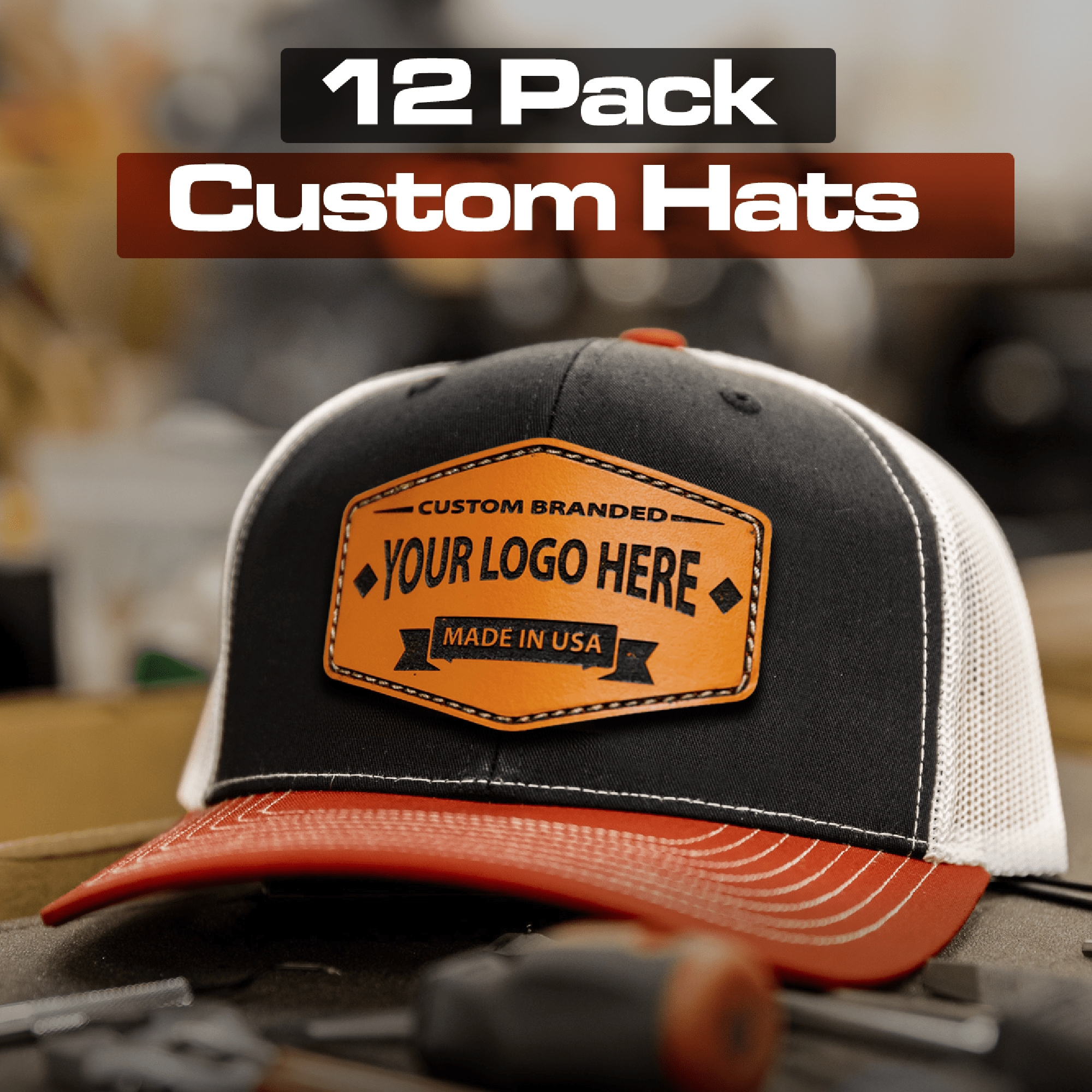(12 Pack) Custom Leather Patch Hats | Leathering