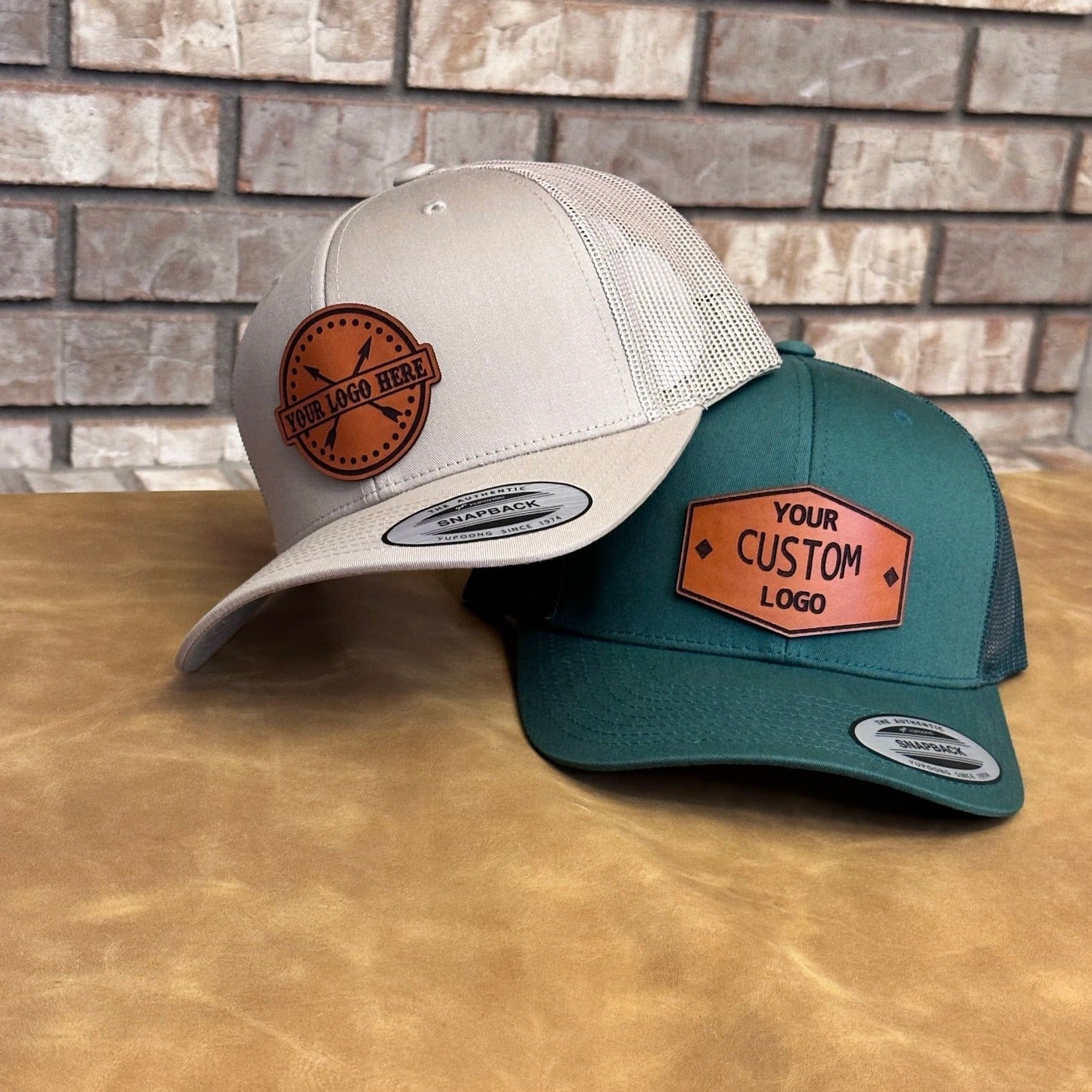 (12 Pack) Custom Leather Patch Hats - Full Grain Italian Leather ...