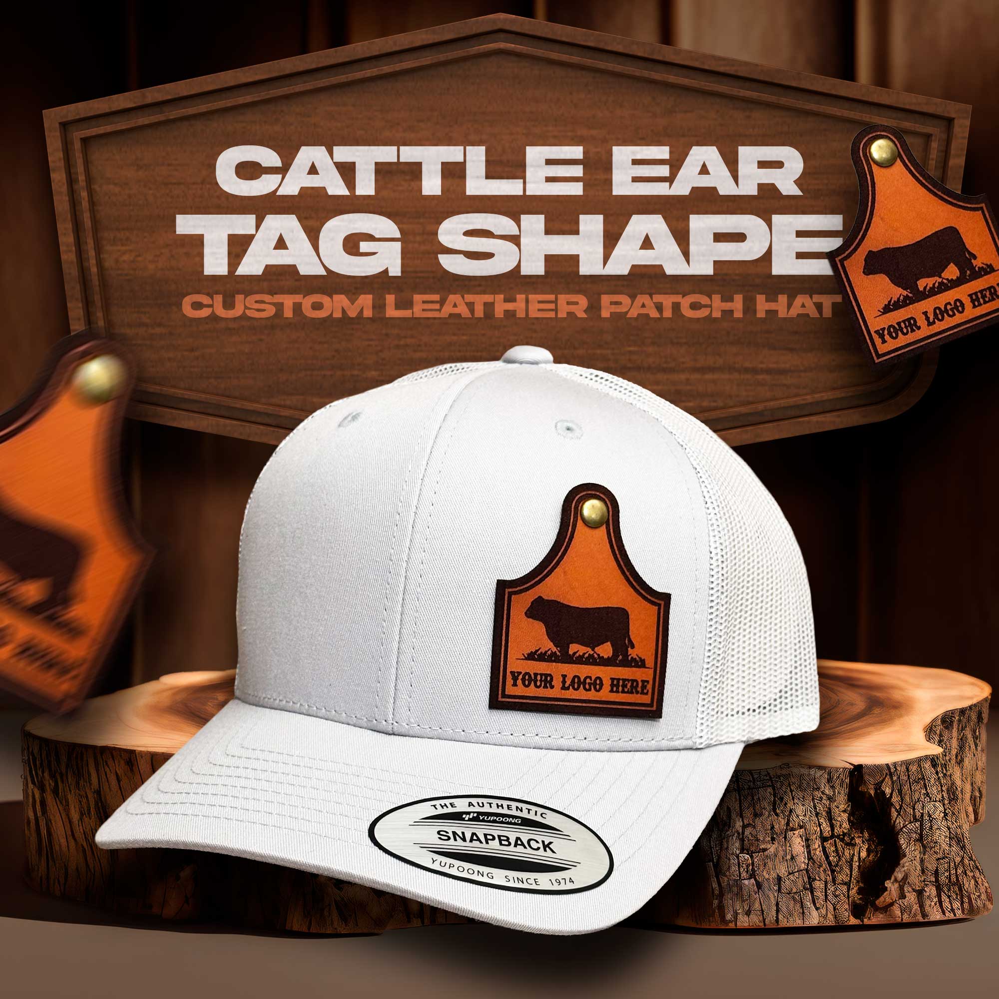 Cattle Tag Ear Tag shape - Custom Leather Patch Hat - Full Grain ...
